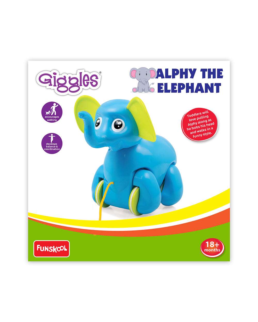 Funskool Giggles Alphy The Elephant Push & Pull Toy-Blue-9M+-Extra 10% ...