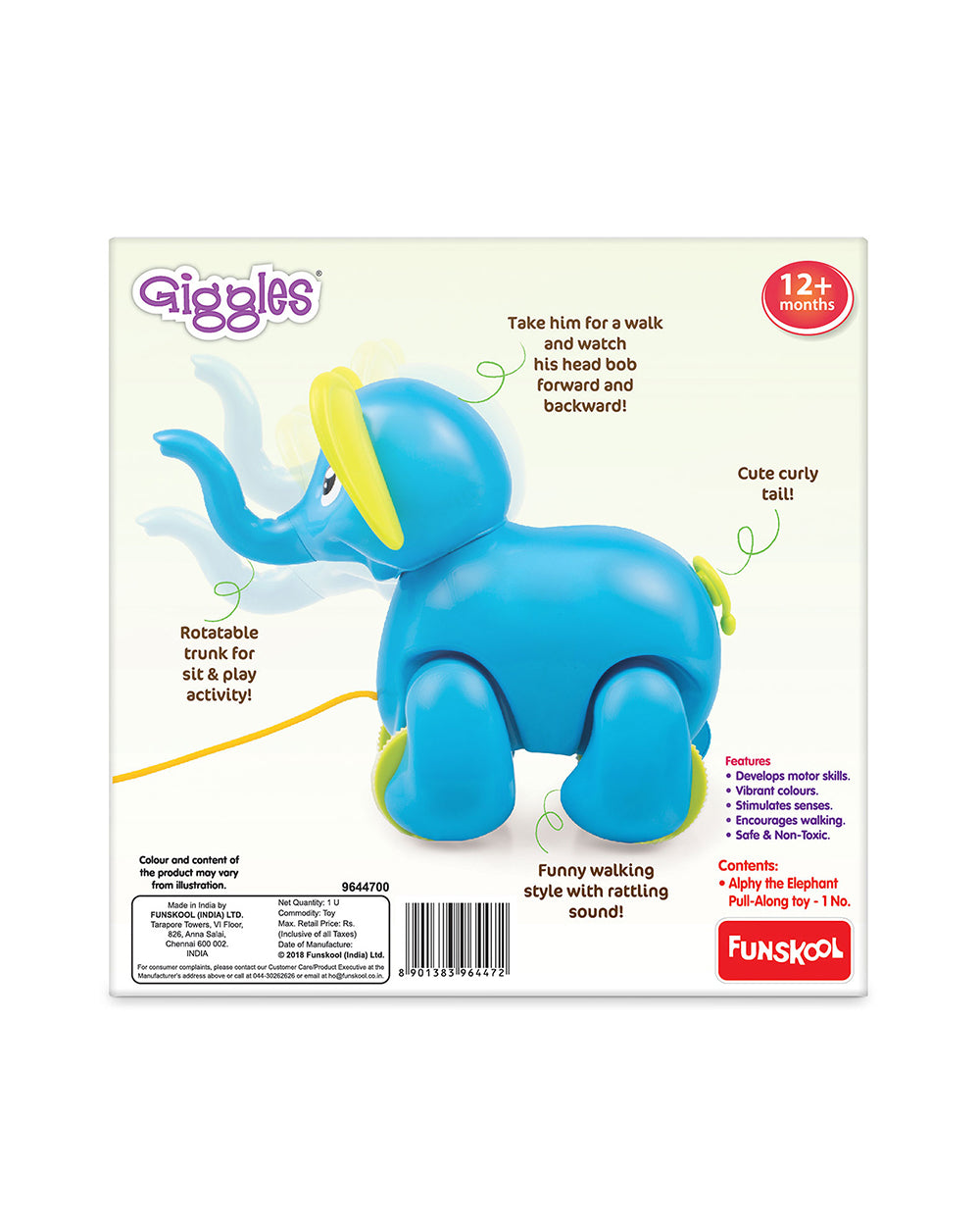 Funskool Giggles Alphy The Elephant Push & Pull Toy-Blue-9M+-Extra 10% ...