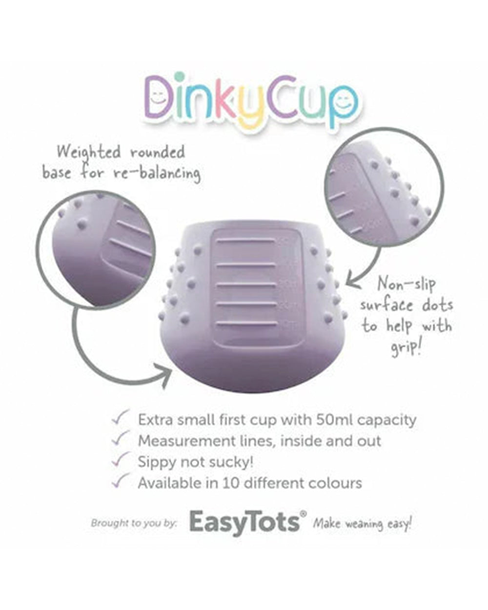 Easy Tots Silicone Dinky Cup-Lilac-Re Balancing Action-With Tiny Grippy ...